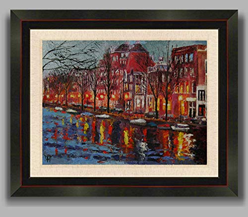 (SOLD) Lights Along Amsterdam - the canals of the Netherlands by internationally renown painter Yary Dluhos