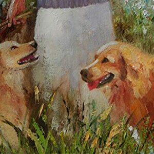 (SOLD) The Puppies and Poppies - female figure and Golden Retrievers by internationally renown painter Yary Dluhos