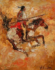 (sold) chasing buffalo – equine horse painting by internationally renown painter andre dluhos