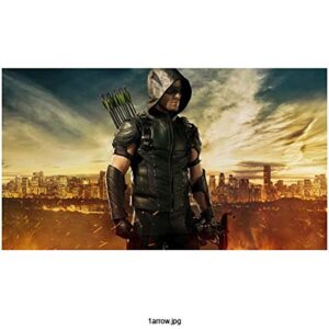 arrow (tv series 2012 – ) 8 inch x 10 inch photo stephen amell wearing black leather hood up full quiver over shoulder cityscape in background kn