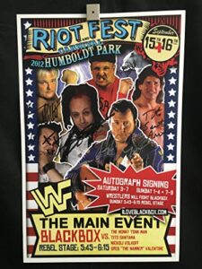 honky tonk man, greg the hammer valentine, nikolai volkoff, tito santana, blackbox signed autographed chicago 2012 riot fest poster, concert, wwe, wwf, champion, rock & wrestling