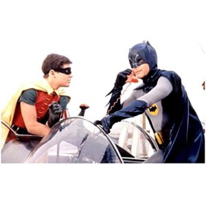 adam west 8×10 photo batman tv w/burt ward/robin talking on red phone outside batmobile kn