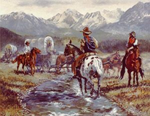 across the great divide, western wagon train history limited edition, signed and numbered print by andre dluhos