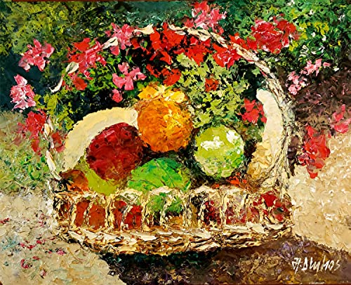 Fruit Basket and Flowers, Still Life By Internationally Renowned Artist Andre Dluhos