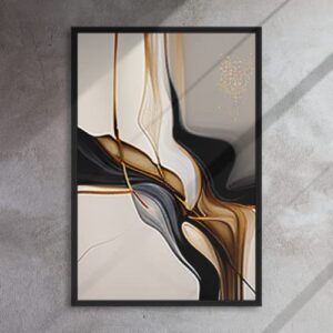 brown modernity framed large painting, floating frame wall art, abstract art, modern (canvas, black wood, 24×36)