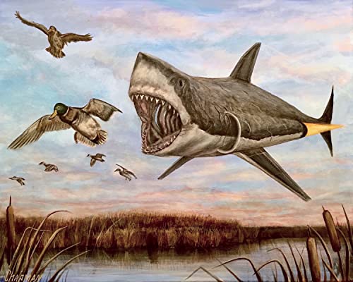 Jet Shark Eating Ducks; Duck Stamp Entry 8x10 Artist Signed Print