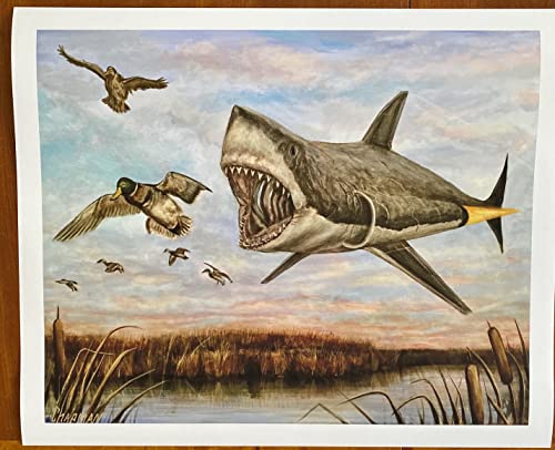 Jet Shark Eating Ducks; Duck Stamp Entry 8x10 Artist Signed Print