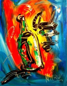 large 24″ modern wine abstract – wall decor art – original oil canvas painting – stretched signed by mark kazav – must have!