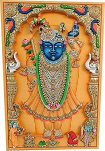 shreenathji chandaniya gatta hand wood painting gold leaf large wood painting with frame and led