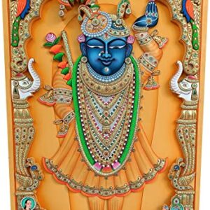 ShreeNathji Chandaniya Gatta hand wood painting gold leaf large wood painting with frame and LED