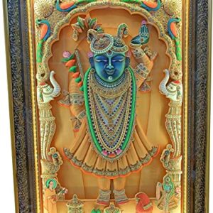 ShreeNathji Chandaniya Gatta hand wood painting gold leaf large wood painting with frame and LED