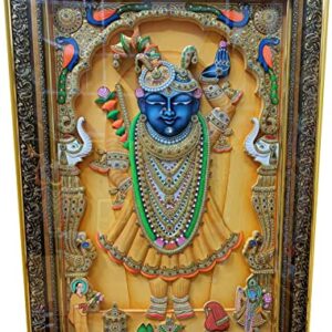 ShreeNathji Chandaniya Gatta hand wood painting gold leaf large wood painting with frame and LED