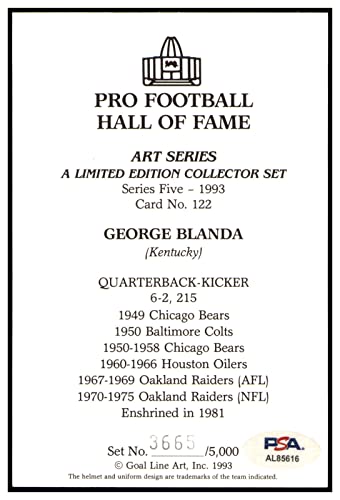 George Blanda Signed Goal Line Art Card GLAC Autographed Raiders PSA/DNA