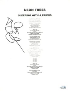 tyler glenn signed neon trees sleeping with a friend song lyric sheet acoa coa