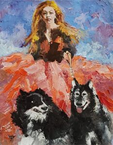 two boys and a girl, dog walker by internationally renowned painter yary dluhos