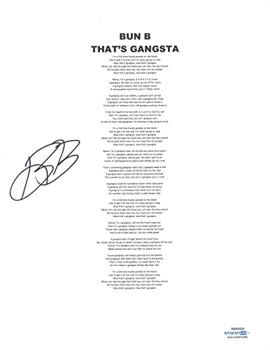 Bun B Signed Autographed That's Gangsta Lyric Sheet Hip Hop Rapper ACOA COA