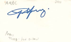 angus young lead guitarist ac/dc rock band music signed index card jsa coa