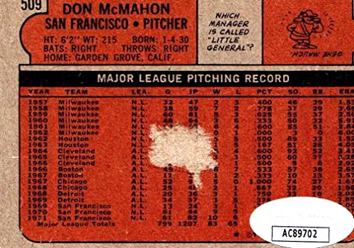 Don McMahon Signed 1972 Topps Baseball Card with JSA COA