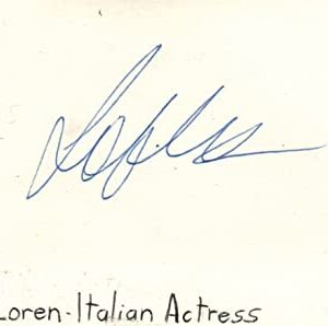 Sophia Loren Italian Actress Movie Autographed Signed Index Card JSA COA