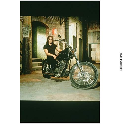 The Crow (1994) 8 inch by 10 inch PHOTOGRAPH Brandon Lee Full Body Seated on Motorcycle kn