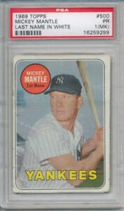 mickey mantle 1969 topps #500 white name psa 1 (mk)