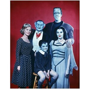 the munsters 8 x 10 cast photo herman, lily, grandpa, eddie & marilyn munster red background pose 1 kn