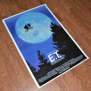 signed steven spielberg autograph on e.t. vintage poster, coa, uacc, original 27 x 40 1 sheet