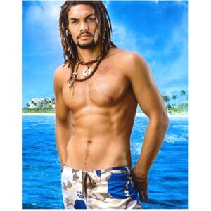 jason momoa 8×10 photo stargate: atlantis, conan the barbarian game of thrones shirtless in blue & white swim trunks kn