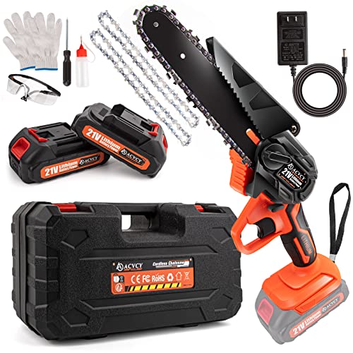 Mini Chainsaw, Mini Electric Chainsaw 6 inch Cordless with 2 Rechargeable Battery, 21V Small Power Chain Saws Battery Operated for Tree Trimming Branch Wood Cutting