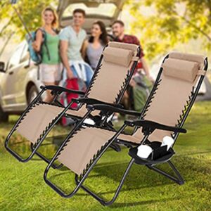 Zero Gravity Outdoor Lounge Chairs Patio Adjustable Folding Reclining Chairs Beach Chairs with Cup/Drink Utility Tray for Lawn Poolside Backyard Patio, Beach Camping Outdoor(2 Pack)