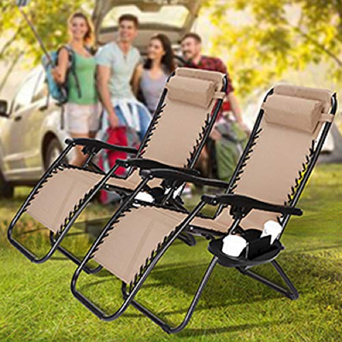 Zero Gravity Outdoor Lounge Chairs Patio Adjustable Folding Reclining Chairs Beach Chairs with Cup/Drink Utility Tray for Lawn Poolside Backyard Patio, Beach Camping Outdoor(2 Pack)