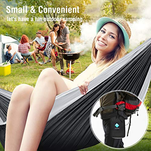 Hammock Camping, Portable Single Hammocks for Outdoor Hiking Travel Backpacking - 210D Nylon Hammock Swing for Backyard & Garden 55''W108''L (Black/Gray)