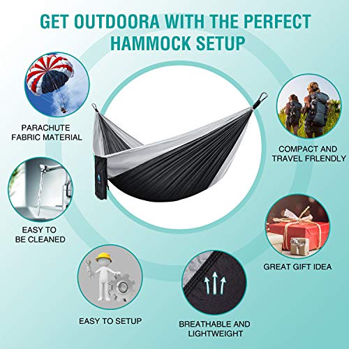 Hammock Camping, Portable Single Hammocks for Outdoor Hiking Travel Backpacking - 210D Nylon Hammock Swing for Backyard & Garden 55''W108''L (Black/Gray)