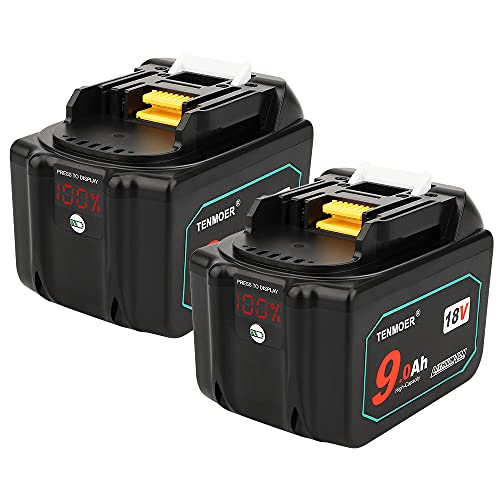 TENMOER 18V 9.0Ah BL1890 Replacement Battery Compatible with Makita 18V BL1830B BL1860B Cordless Drill with LED Screen Display,2-Pack