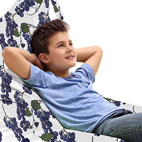 Ambesonne Botanical Lounger Chair Bag, Fresh Bunch of Grapes and Leaves on Branches Fruits Repetition, High Capacity Storage with Handle Container, Lounger Size, Dark Indigo and Olive Green