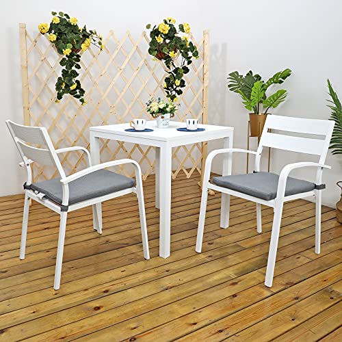 Soleil Jardin 3-Piece Patio Bistro Set Aluminum Bistro Table Set Patio Chairs with Cushion Outdoor Dining Table Set, White Finish & Grey Cushion