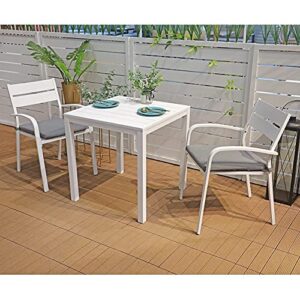 Soleil Jardin 3-Piece Patio Bistro Set Aluminum Bistro Table Set Patio Chairs with Cushion Outdoor Dining Table Set, White Finish & Grey Cushion