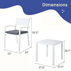 Soleil Jardin 3-Piece Patio Bistro Set Aluminum Bistro Table Set Patio Chairs with Cushion Outdoor Dining Table Set, White Finish & Grey Cushion