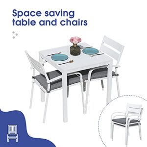 Soleil Jardin 3-Piece Patio Bistro Set Aluminum Bistro Table Set Patio Chairs with Cushion Outdoor Dining Table Set, White Finish & Grey Cushion