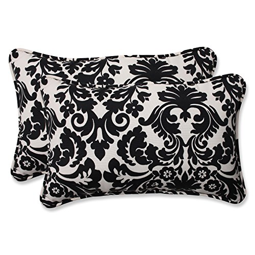 Pillow Perfect Outdoor/Indoor Essence Onyx Lumbar Pillows, 11.5" x 18.5", Black, 2 Count