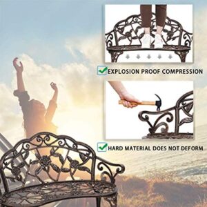 Patio Bench Outdoor Garden Bench,Metal Park Bench 39.7" Outside Porch Chair,Cast Iron Sturdy Steel Frame Furniture Chair for Yard Porch Entryway Lawn Decor Deck,Clearance Floral Rose Bench,Bronze