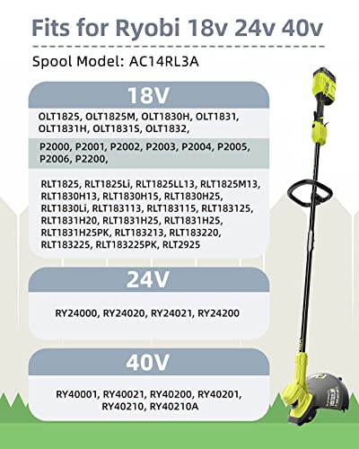 Eventronic String Trimmer Line Compatible with Ryobi One+ AC14RL3A,66 FT/0.065-Inch Autofeed Spools,Trimmer Spool Compatible with Ryobi Weed Wacker 18V,24V,40V Cordless Trimmers (6Spools+1Cap)