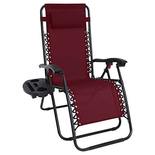 ABCCANOPY Zero Gravity Adjustable Reclining Patio Chair Lounge Chair with Removable Pillow and Cup Holder Tray, (Burgundy)