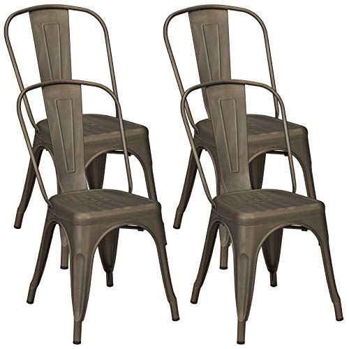 Duhome 18 Inch Metal Dining Chairs Set of 4 Stackable Classic Trattoria Chair Side Chair with Back Restaurant Bistro Cafe Kitchen Indoor Outdoor (Gun)