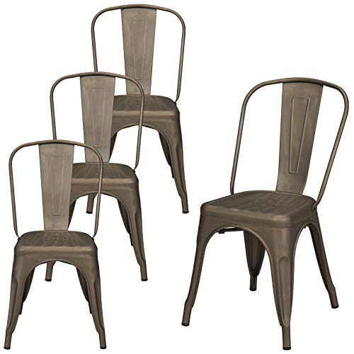 Duhome 18 Inch Metal Dining Chairs Set of 4 Stackable Classic Trattoria Chair Side Chair with Back Restaurant Bistro Cafe Kitchen Indoor Outdoor (Gun)