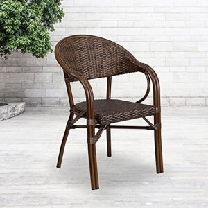 flash furniture milano series cocoa rattan restaurant patio chair with bamboo-aluminum frame