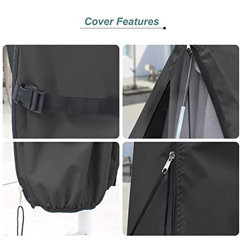 STEECA Patio Waterproof Umbrella Cover - Outdoor Market Parasol Cover with Zipper Fits Umbrella Up to 12 Feet, Black