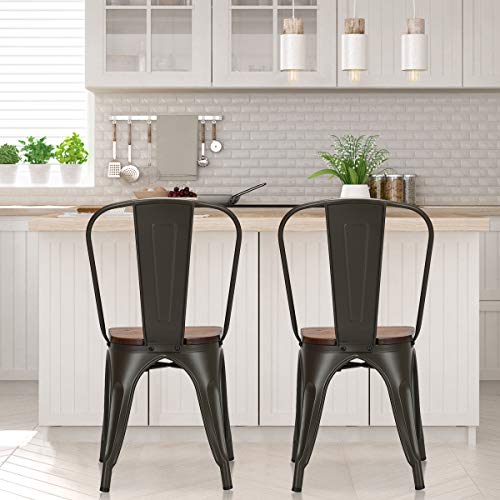 RELAX4LIFE Metal Dining Chairs Set of 4 Stackable Chairs Set 18 Inch W/Back and Stable Steel Frame for Indoor & Outdor Patio Bistro Cafe Side Bar Restaurant Kitchen Metal Chairs Bar Stools (GunColor)