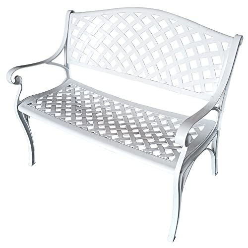 Oakland Living Luxury High-End Cast Aluminum Outdoor Patio Bench, White