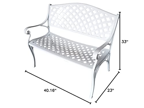 Oakland Living Luxury High-End Cast Aluminum Outdoor Patio Bench, White